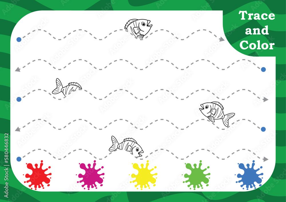 Preschool worksheet for practicing fine motor skill. Trace and color ...