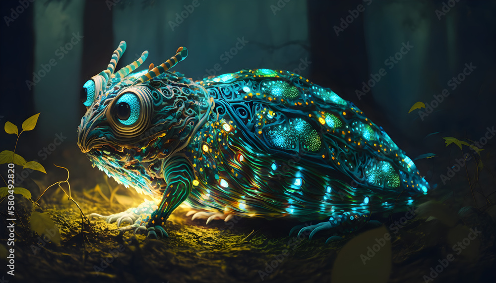 a delicate mythological creature in a forst clearing its skin like silk ...