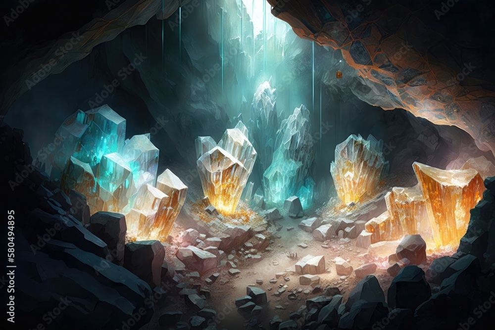 The crystal caverns. A massive underground cavern system filled with ...