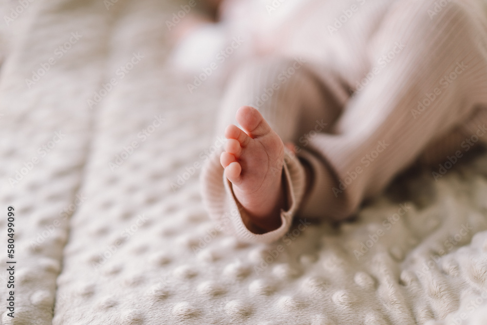 Details of the foot of a one month old baby, female. Photo depicts ...