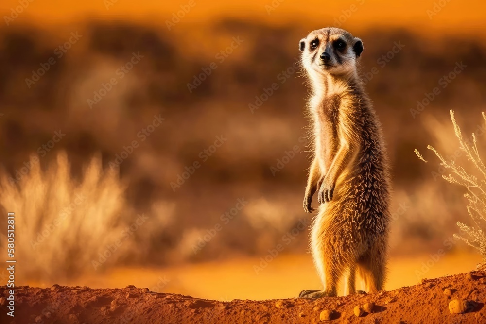 Meerkat standing looking for something. Suricata suricatta are natural ...