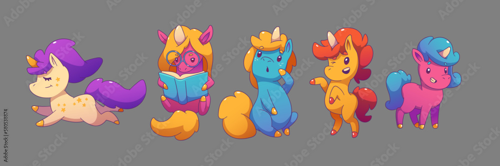 Vector cute rainbow unicorn illustration design. Baby pony cartoon ...