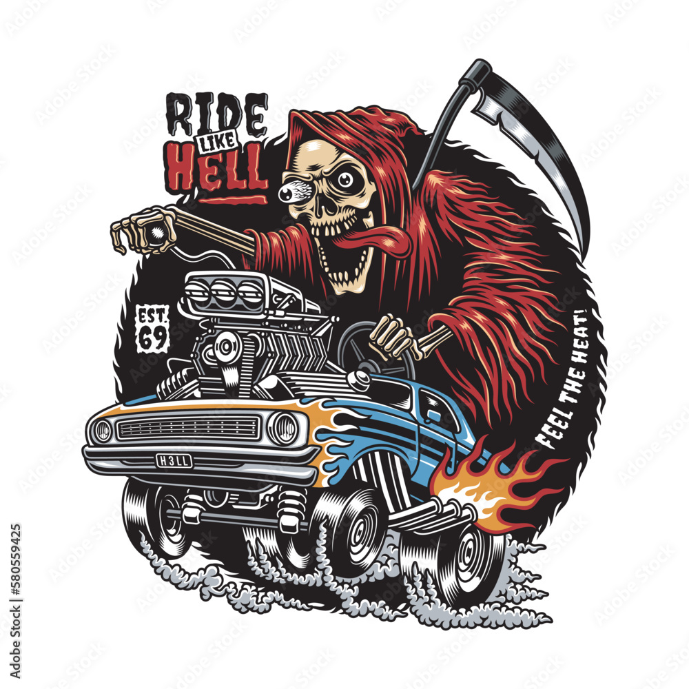 Grim Reaper Driving Hot Rod Cartoon Vector Graphics Stock Vector ...