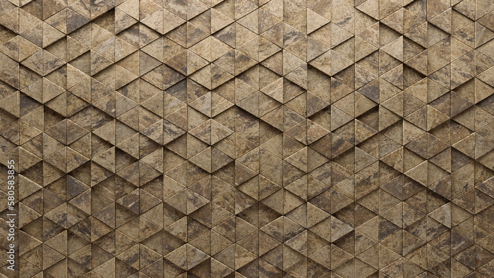 Triangular, Textured Mosaic Tiles arranged in the shape of a wall ...