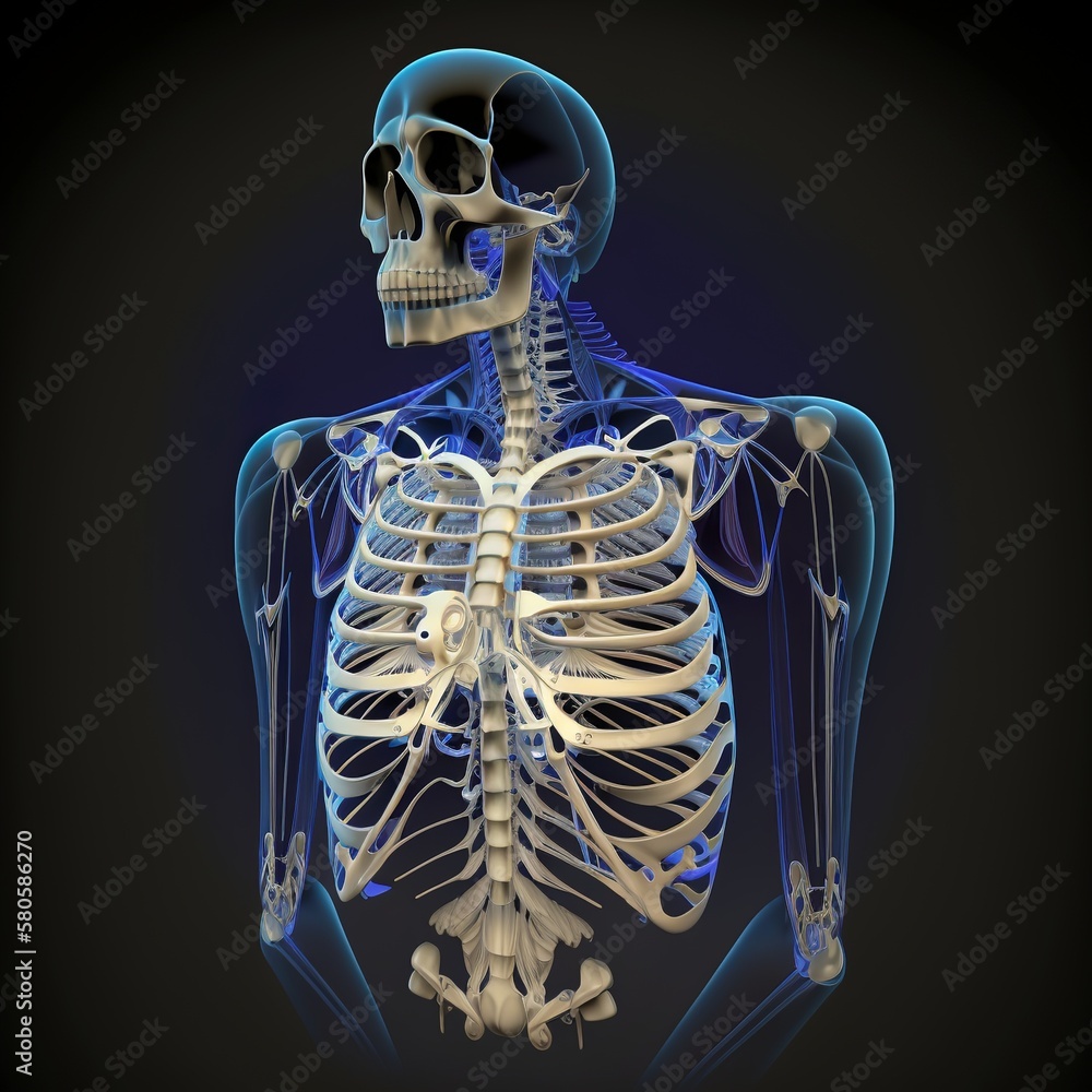 Illustration Stock Rib cage anatomy 3D Illustration with wire frame ...
