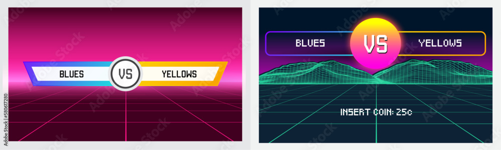Set of Game Versus Screen. Fight Backgrounds Against Each Other. Battle ...