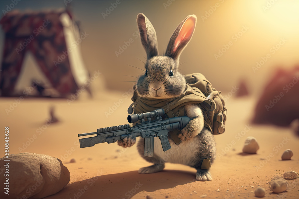 A Cute little bunny with military gear. Generative AI. Stock ...