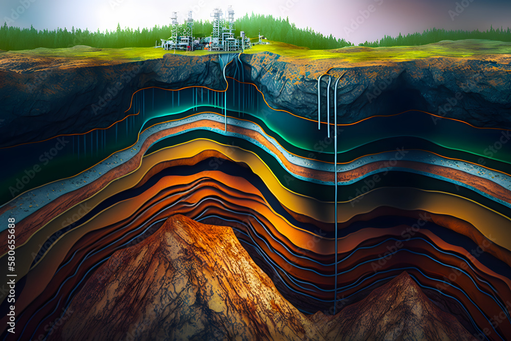 Schematic abstract cut geological structure of earth layers with ...