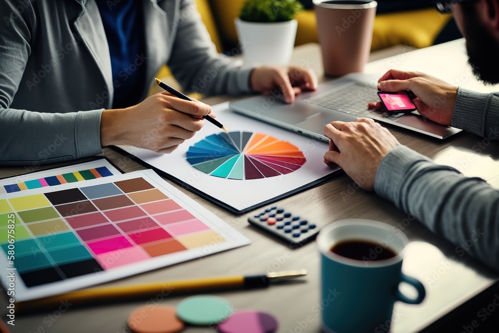 Stock-Illustration „Cropped image of designer and client meeting in ...