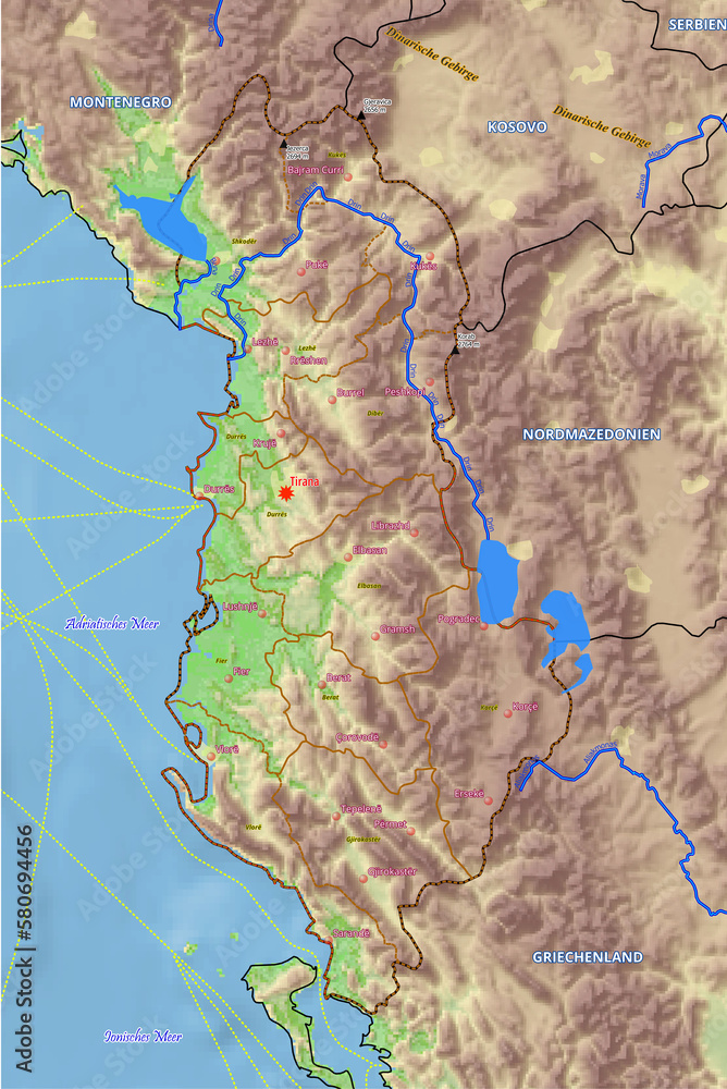 Geographische physische Karte von Albanien Stock Illustration | Adobe Stock