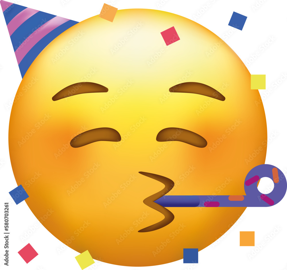 Partying emoji. Emoticon with party horn and hat. Stock Vector | Adobe ...