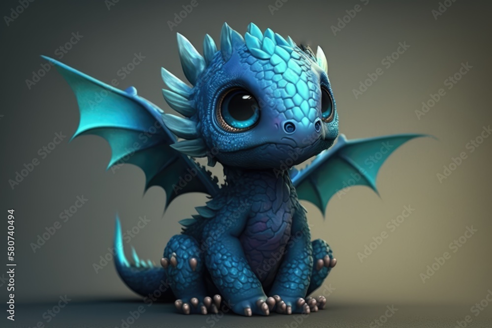 Image of cute blue dragon on purple background, created using generative ai technology Stock ...