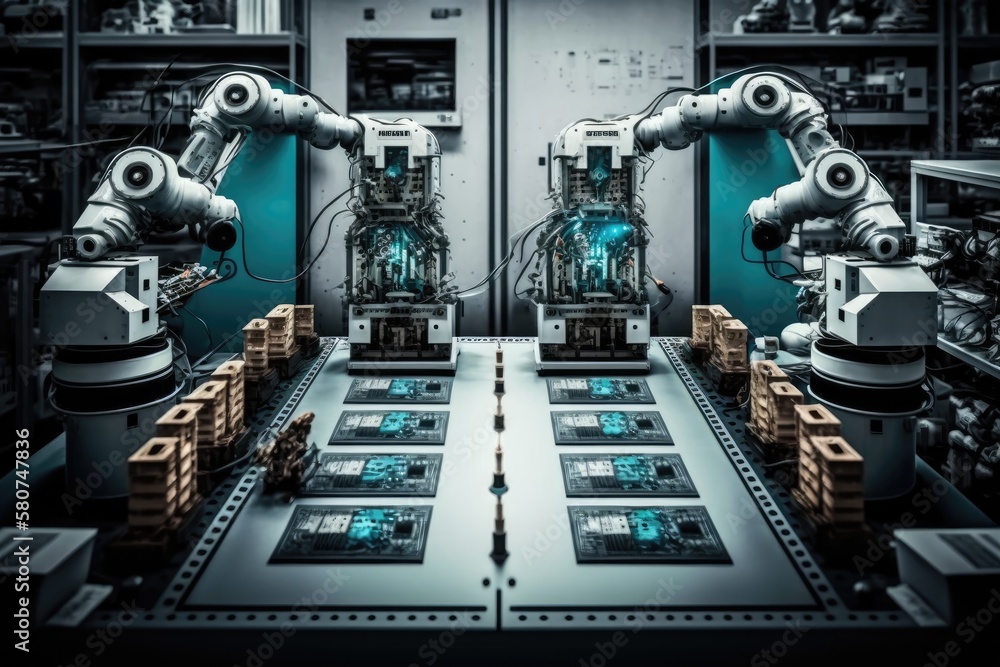 Modern factory using artificial intelligence robots and innovative ...