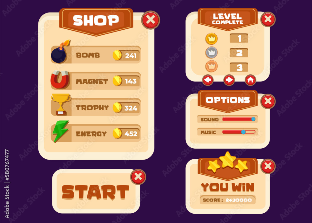 Vector game template gui kit. Interface log in page elements Stock Vector | Adobe Stock