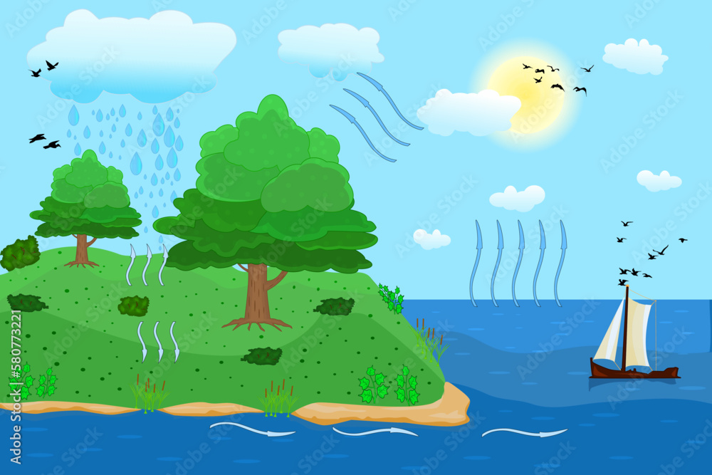 Water cycle in nature.Circulation cycle and water condensation.Earth ...