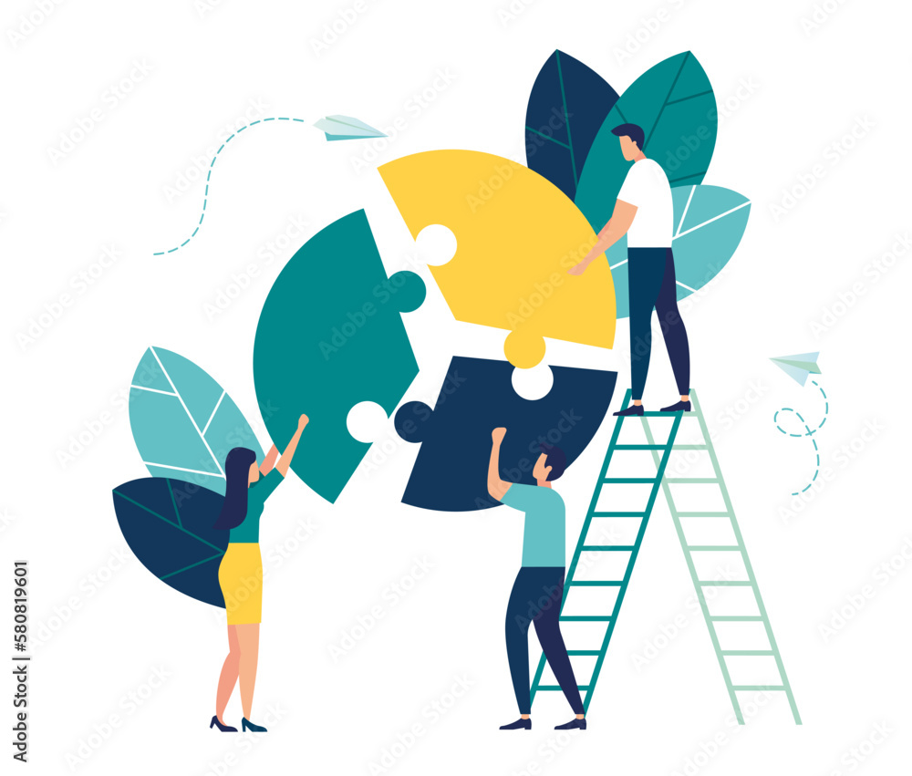 Teamwork character puzzle idea. Team metaphor. people connecting puzzle ...
