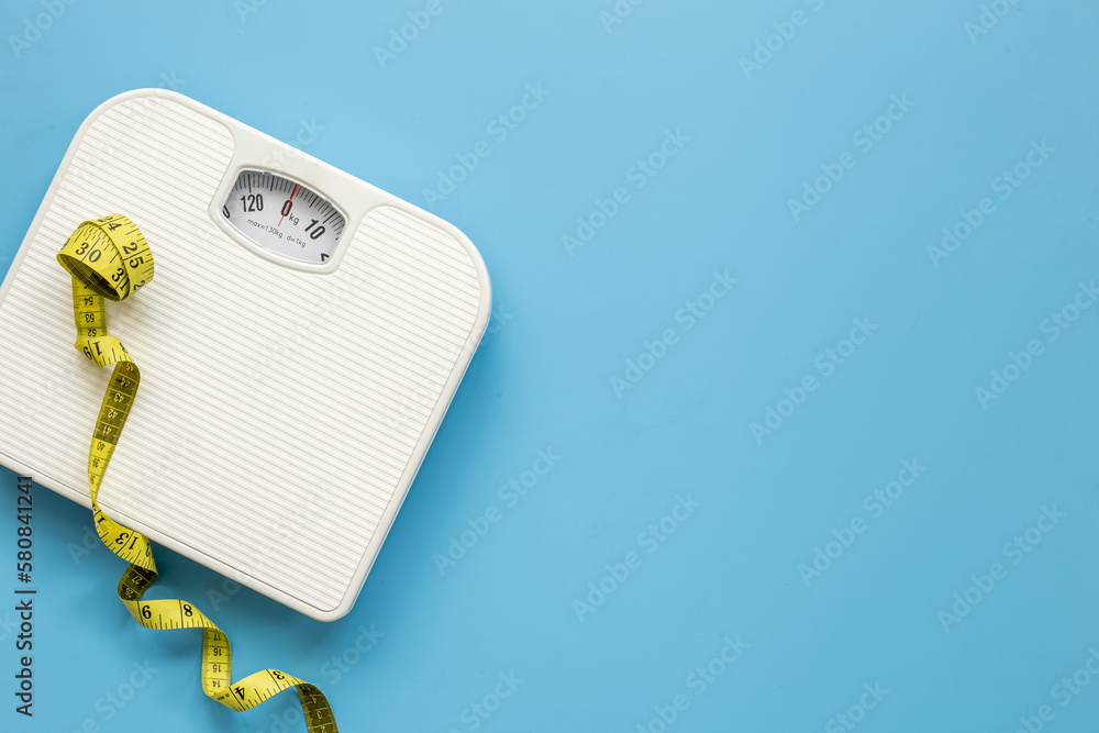 Weight scale and tape measure top view. Weight control concept Stock ...