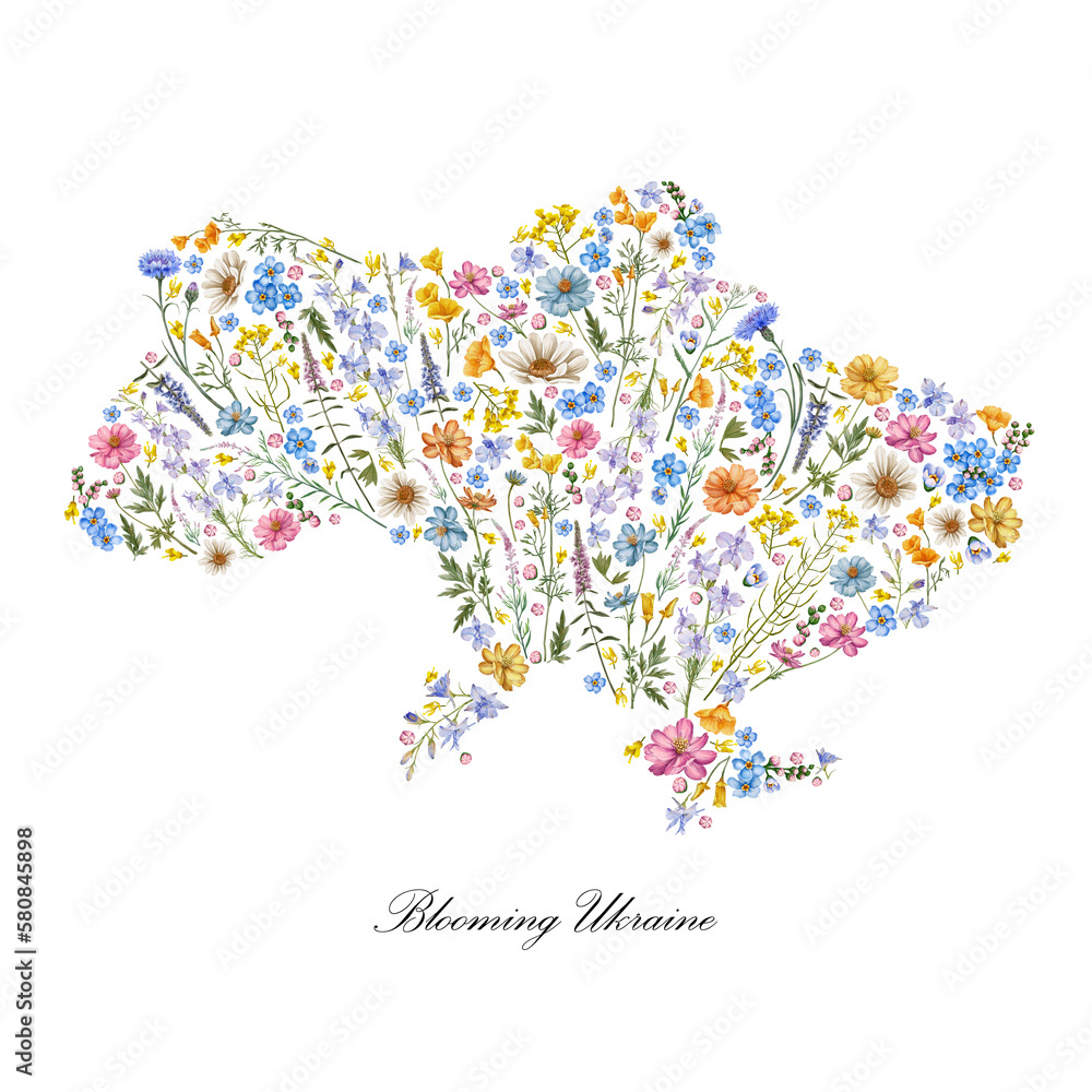 Ukraine map concept. Floral map. Blooming country map. UA Stock ...