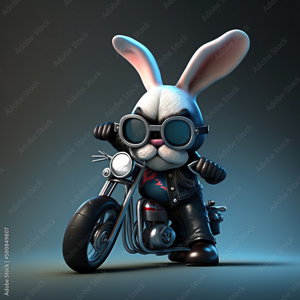 Funny Bunny Biker, Generative AI Stock Illustration | Adobe Stock