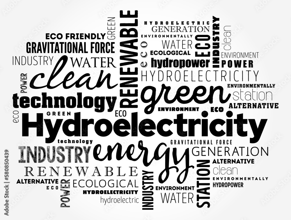 Hydroelectricity is electricity generated from hydropower, word cloud ...