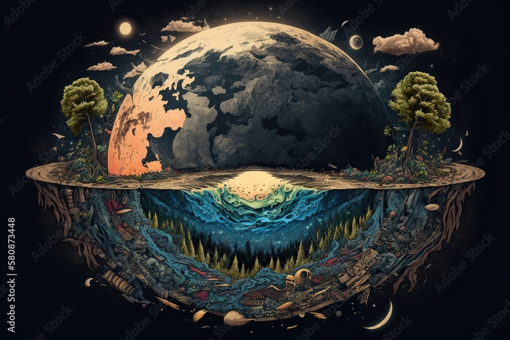 Flat earth in boho style, concept of Flat Earth and Boho Style, created ...