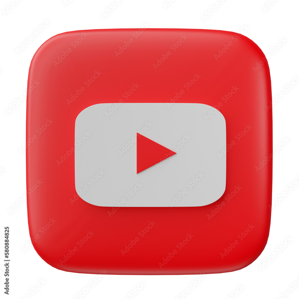 3D youtube logo icon isolated on transparent background. Stock ...
