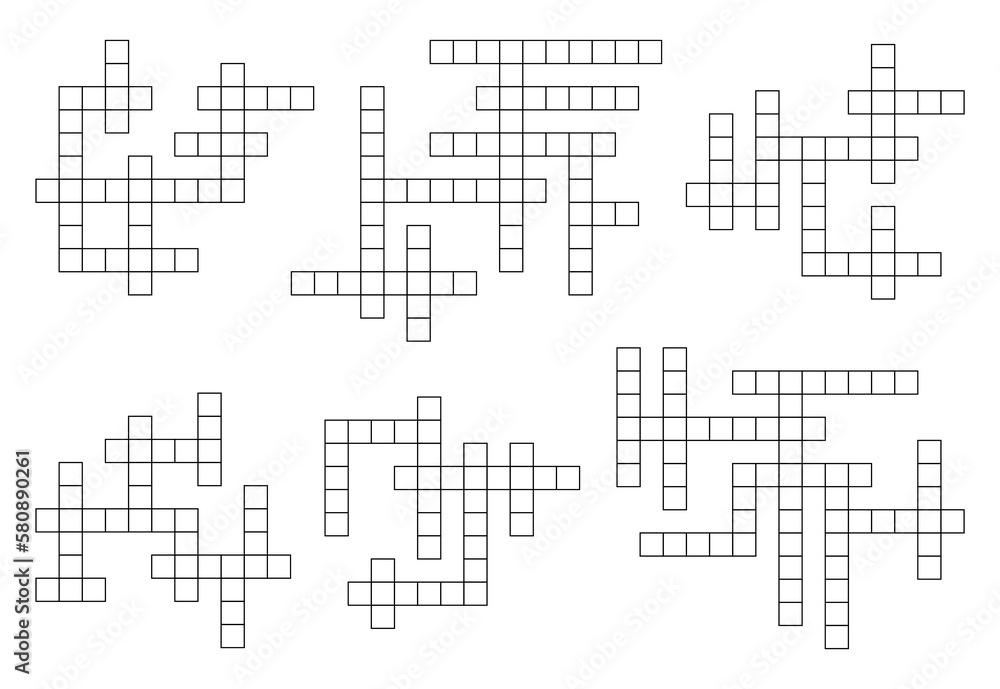 Crossword game grid, blank boxes for word riddle or puzzle quiz, vector ...