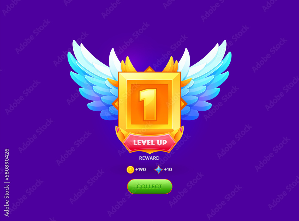 Level up badge, game UI award rank or bonus medal reward, vector trophy ...