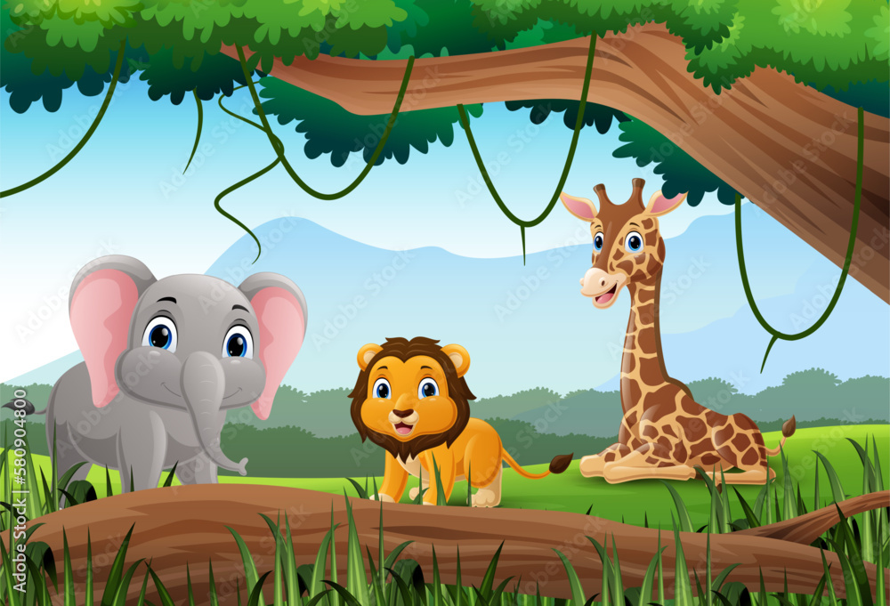 Cartoon wild animals in the jungle Stock Vector | Adobe Stock