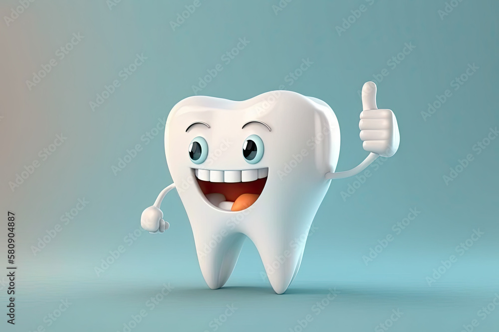 3D realistic happy white tooth , Tooth cartoon characters with thumbs ...