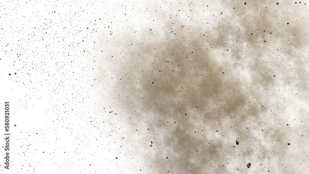 flying debris, pebbles with dust, isolated on a transparent background ...