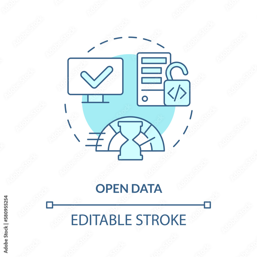 Open data turquoise concept icon. Access to information, content. Data lakehouse abstract idea ...