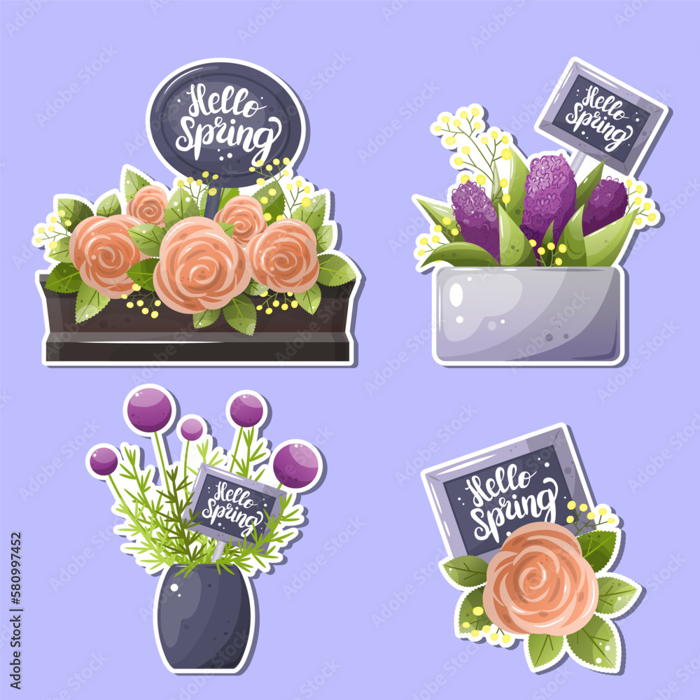Collection of stickers with cute inscriptions and receipts. spring ...