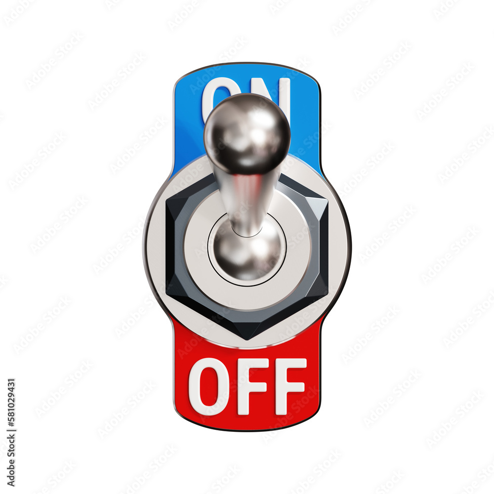 Toggle switch turned ON, photorealistic 3D render. PNG with transparent ...