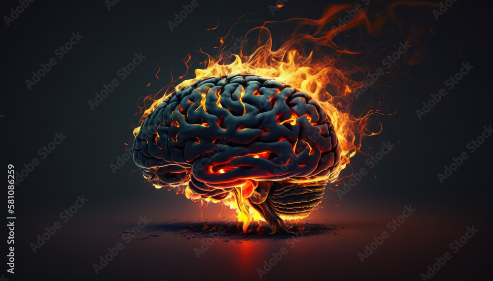 a brain on fire and pain, generative ai Stock Illustration | Adobe Stock