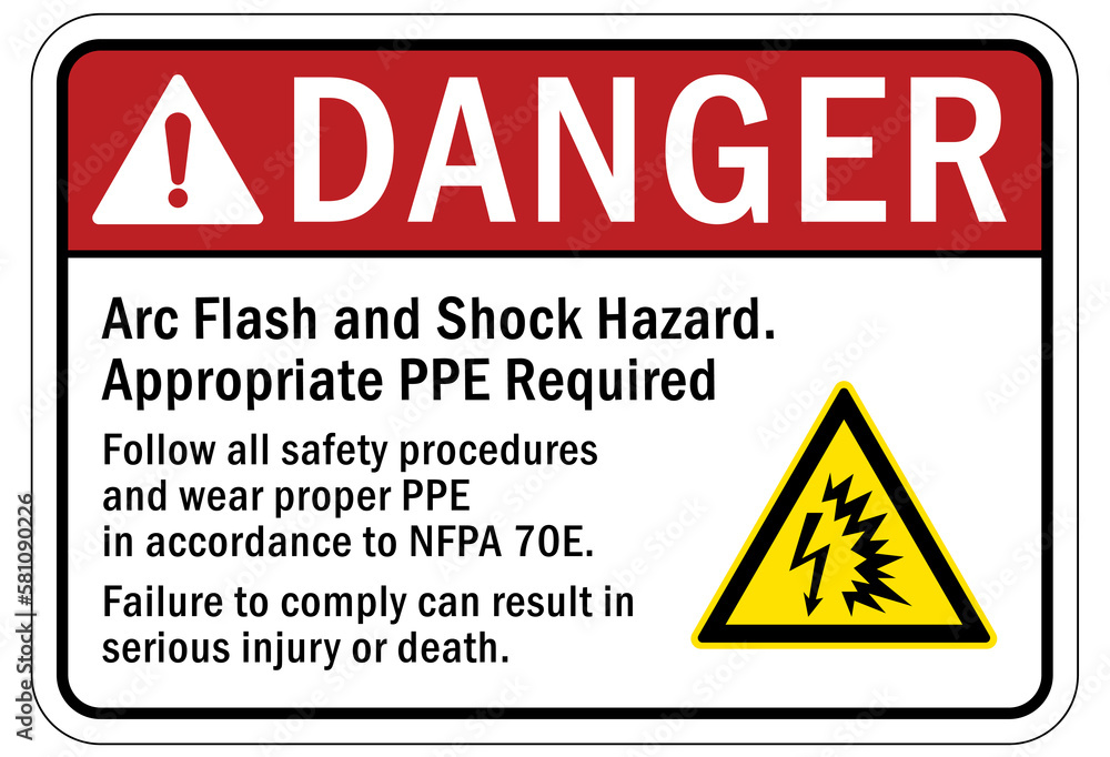 Vector de Stock Arc flash hazard sign and labels Arc flash and shock hazard. Appropriate PPE ...