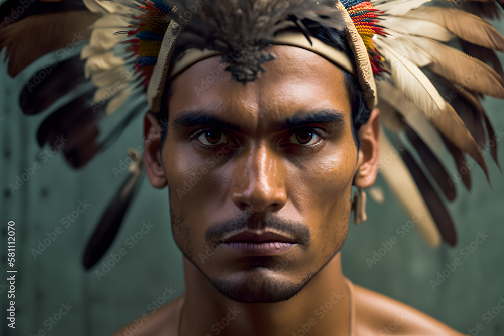 Native portrait of Americans Indian man from tribe, with painted face ...