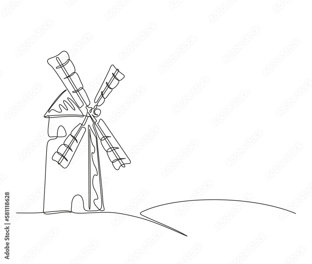 Continuous one line drawing of old vintage wind mill. simple old ...