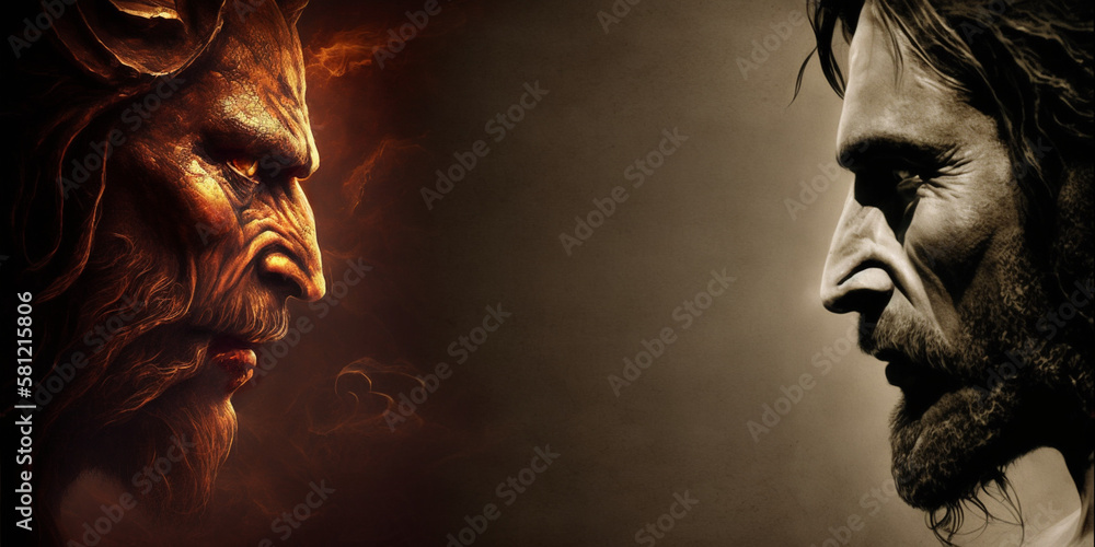 Jesus Christ face to face with lucifer the devil Stock Illustration ...