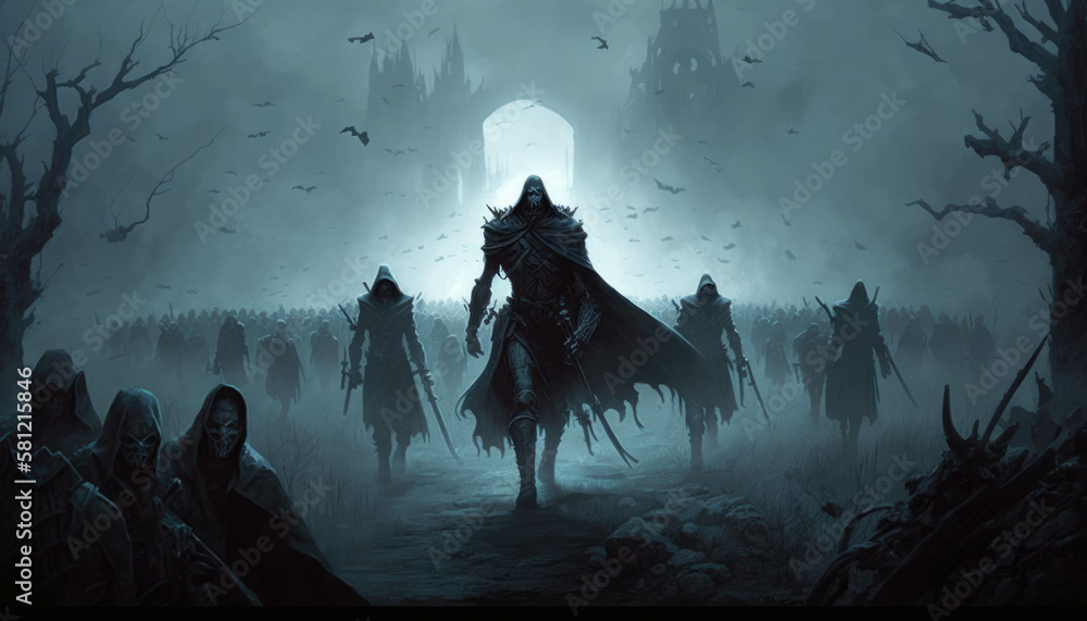 Ilustración de Stock A silent army of the undead march across the lands ...