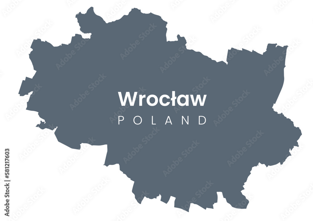 Urban Wroclaw map. Map of Wroclaw, Poland borders. Dark fill version ...