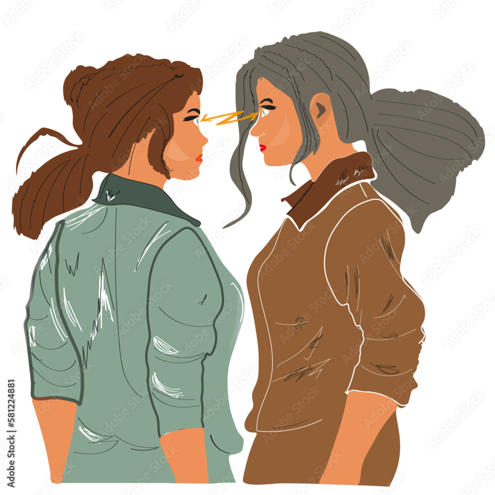 conflict between two young women drawing Stock Vector | Adobe Stock