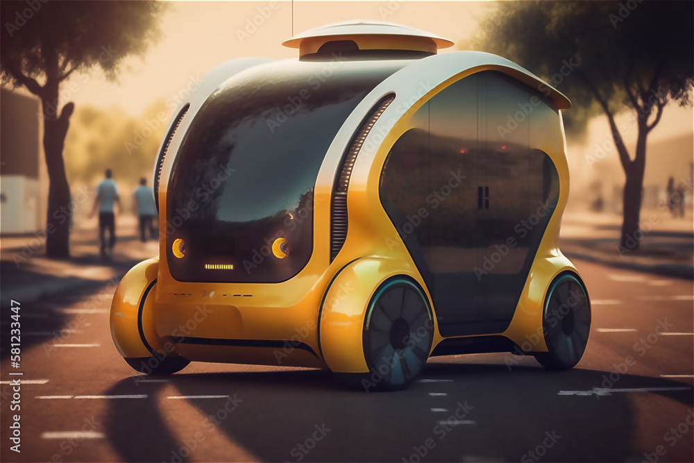 Driverless Autonomous Vehicle. Futuristic Self-Driving taxi autopilot ...