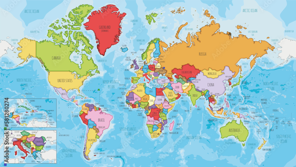Highly detailed World Map vector illustration with different colors for ...