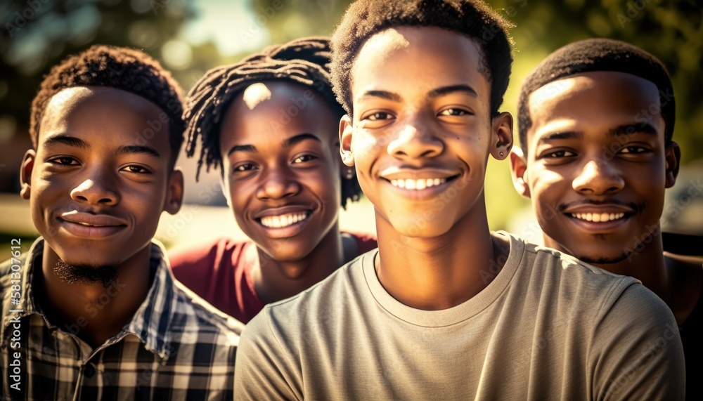 Group of Diverse and Empowered African American Black Youth Male High ...