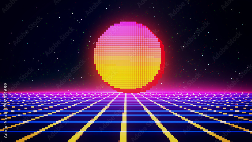 Retro cyberpunk style 80s game scene pixel art 8-bit sci-fi background ...