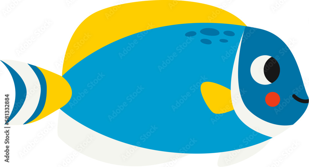Vector illustration of cartoon powder blue tang isolated on white ...