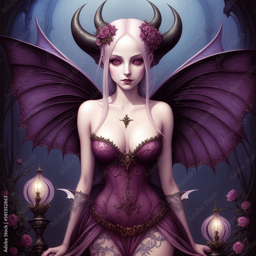 succubus portrait, demon painting, digital illustration, Generative AI. Stock Illustration ...
