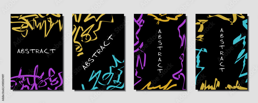 Abstract graffiti poster with colorful tags, paint splashes, scribbles ...