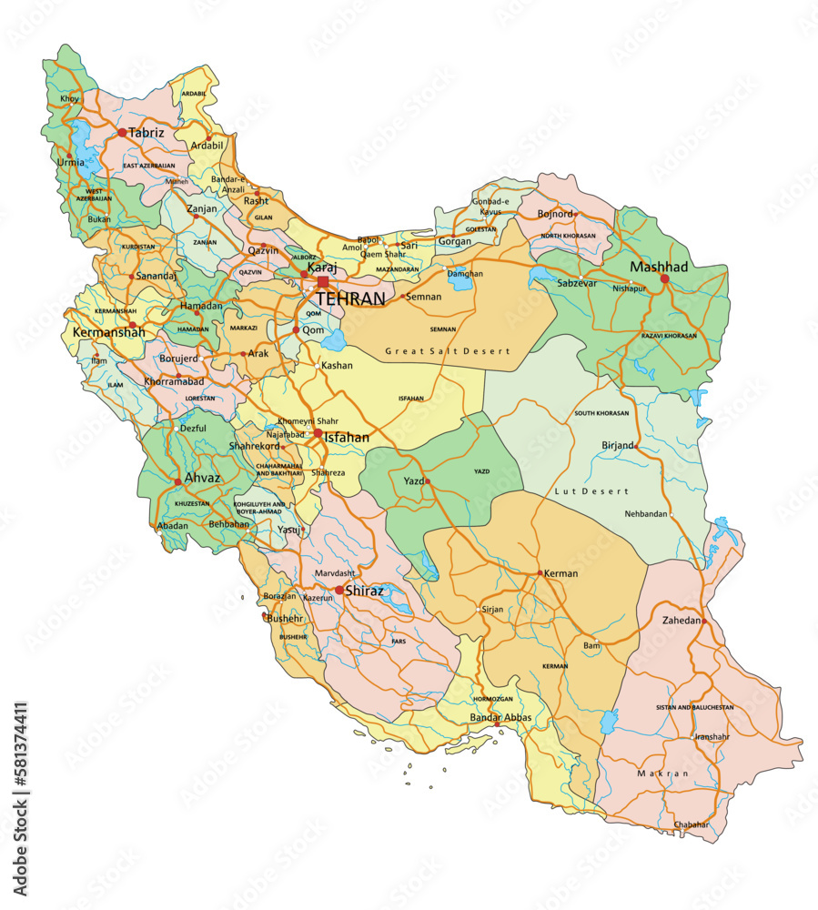 Iran - Highly detailed editable political map with labeling. の Stock ...